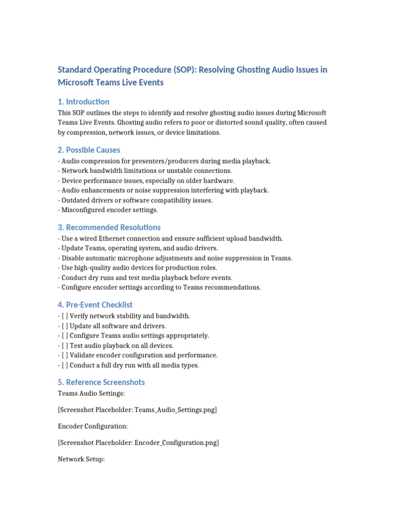 Teams Live Events Audio SOP | PDF