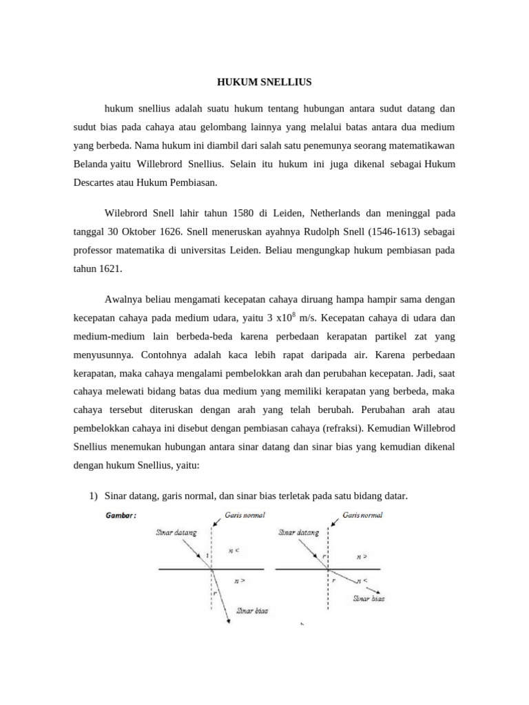 Hukum Snellius dan Pembiasan Cahaya | PDF