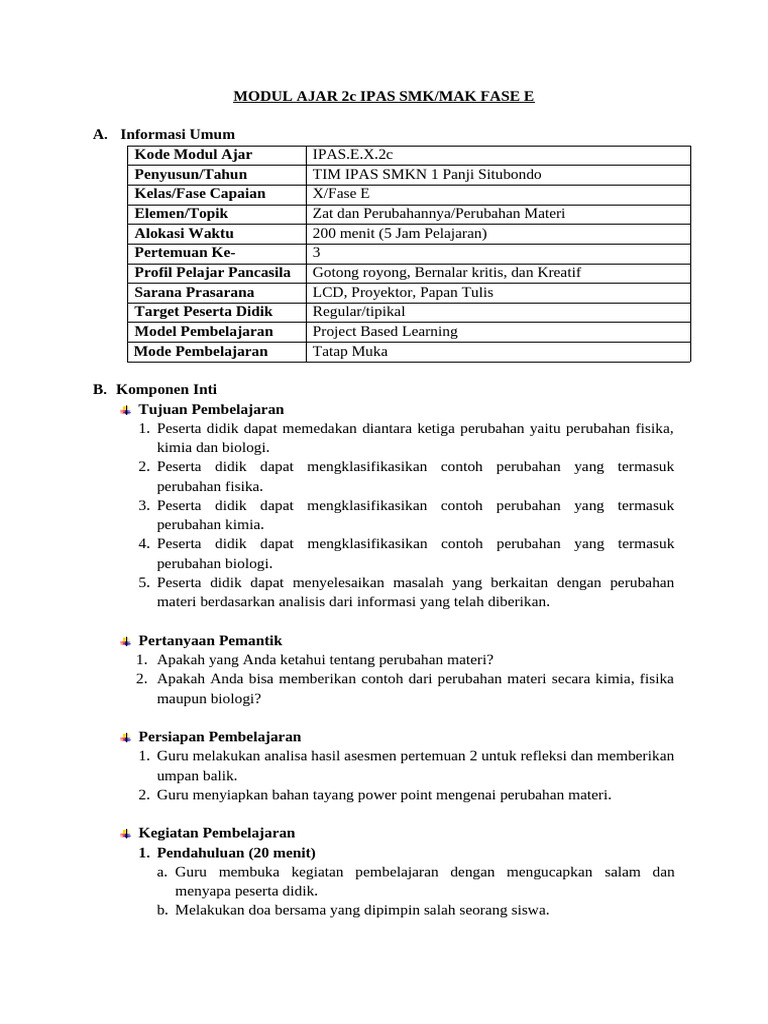 MODUL AJAR 2c IPAS SMK 2 | PDF