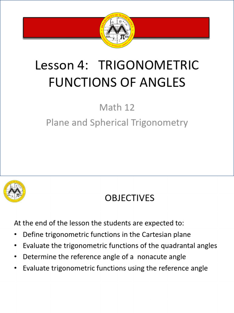Mathematics - Trigonometric Functions of Angles | PDF | Trigonometric Functions | Trigonometry