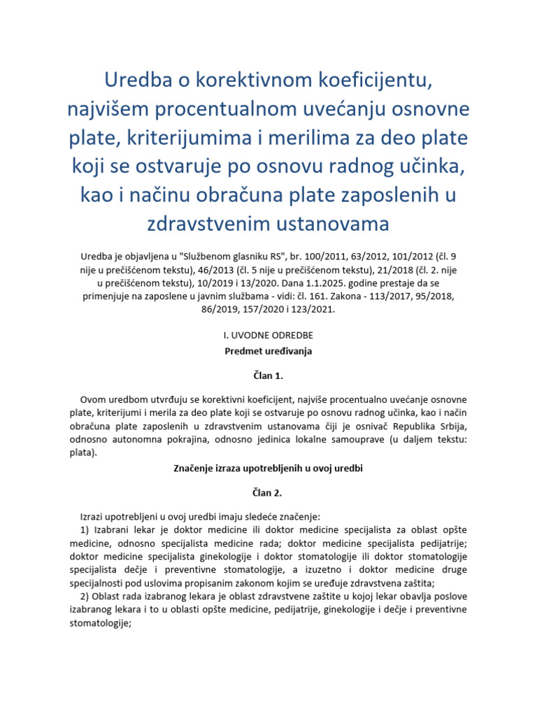 Uredba o Korektivnom Koeficijentu Najvisem | PDF