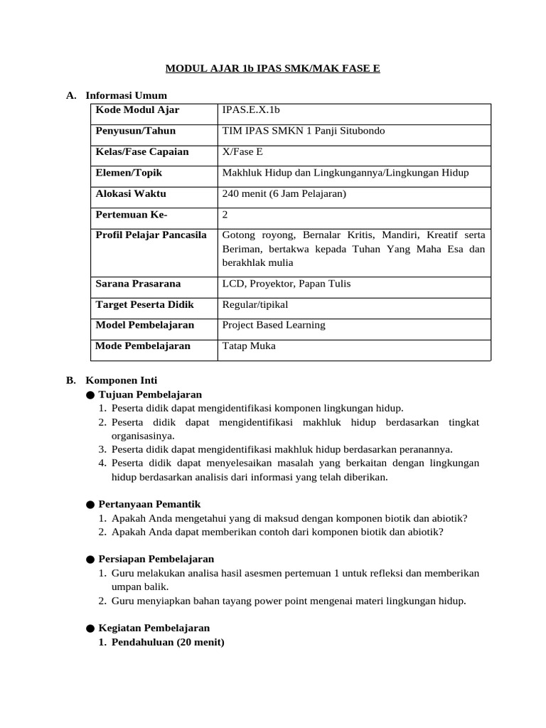 MODUL AJAR 1b IPAS SMK 4 | PDF