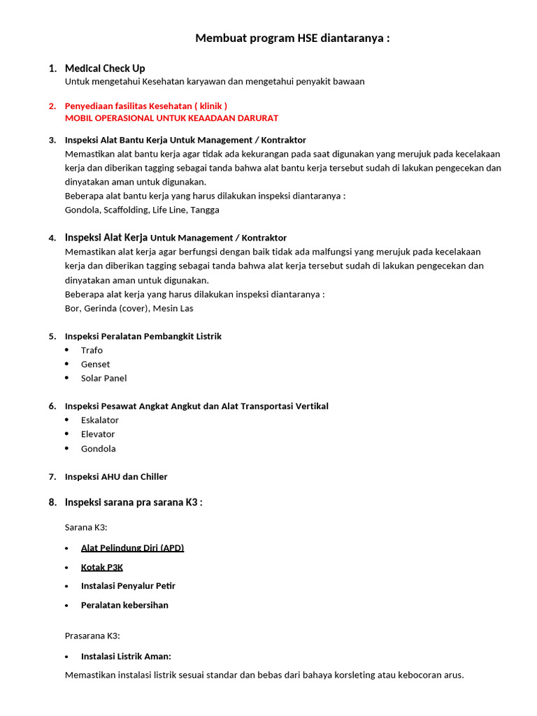 Program HSE: Inspeksi dan Pelatihan K3 | PDF