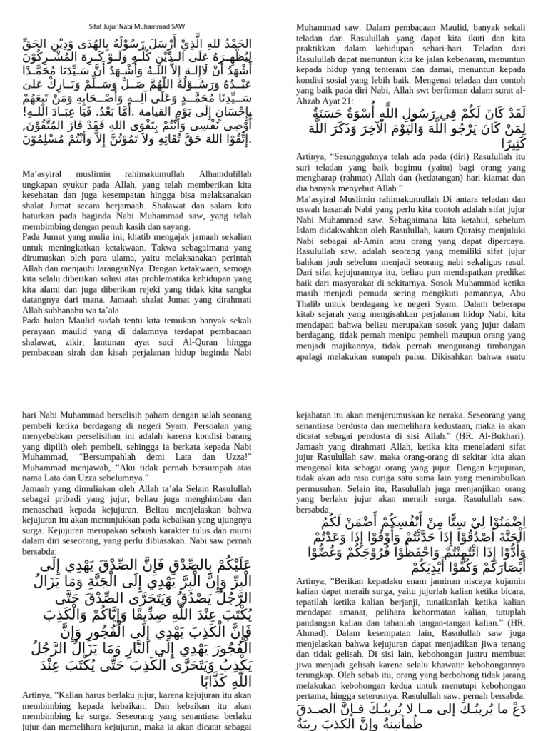 Sifat Jujur Nabi Muhammad SAW | PDF
