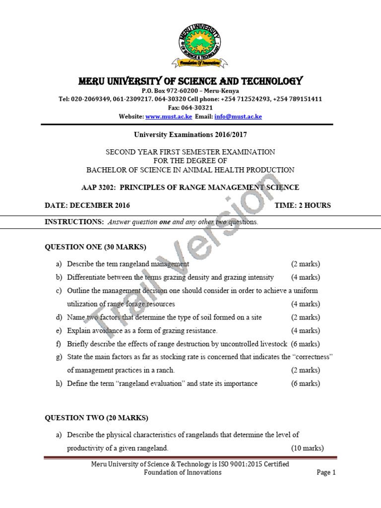 Aap 3202 Principles of Range Management Science | PDF | Grazing ...