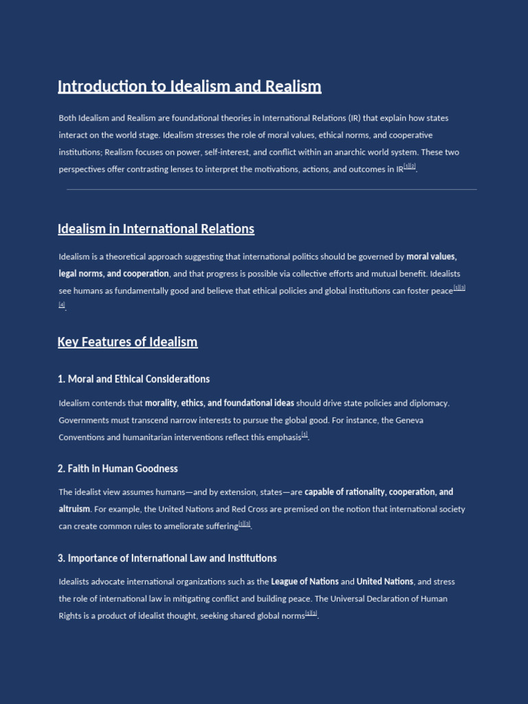 Idealism vs. Realism in International Relations | PDF | Philosophical ...