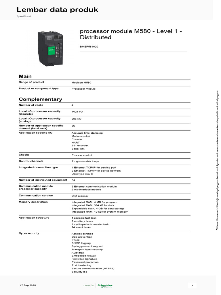 Schneider Electric Modicon M580 EPac Controller BMEP581020 | PDF ...
