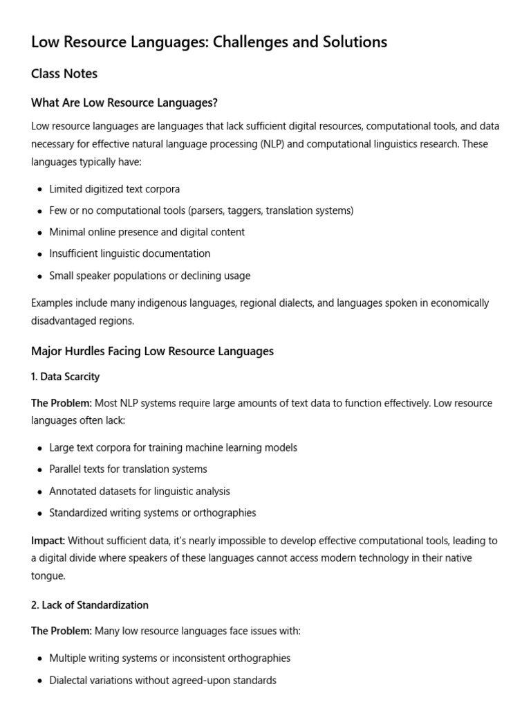 Challenges in Low Resource Languages | PDF | Linguistics | Multilingualism
