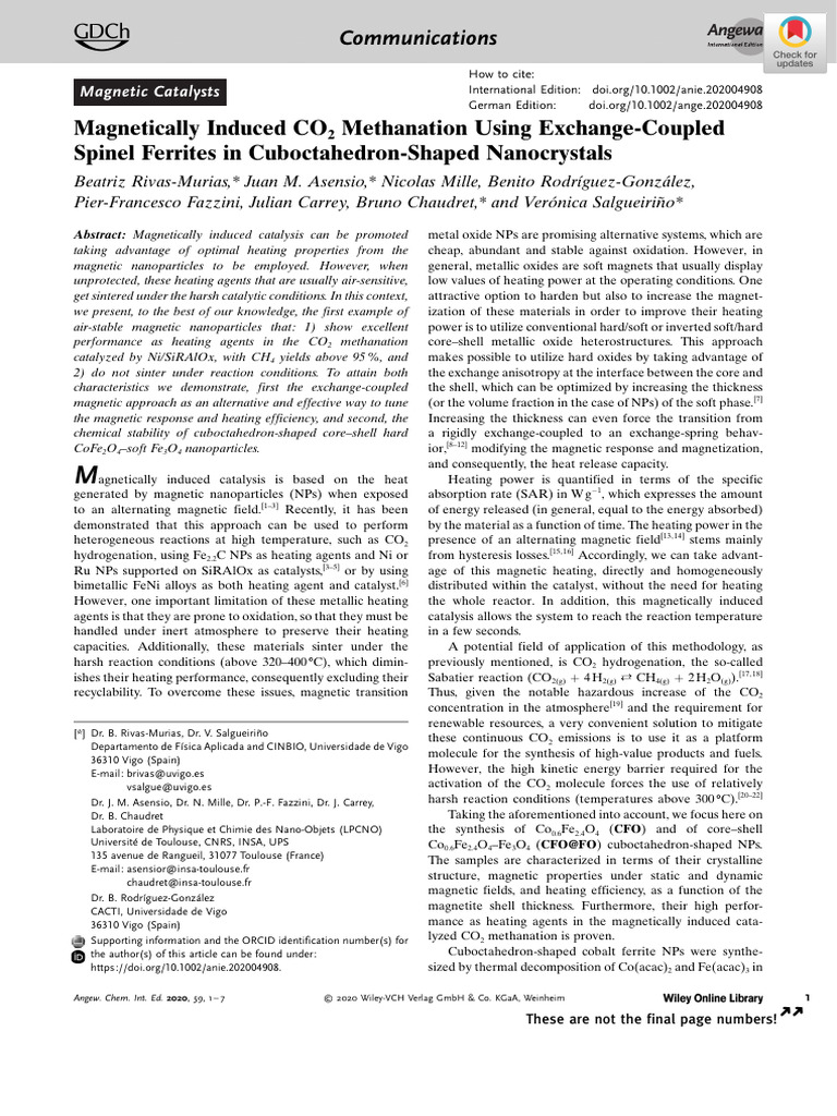 Air-Stable Magnetic Catalysts for CO2 Methanation | PDF | Catalysis ...