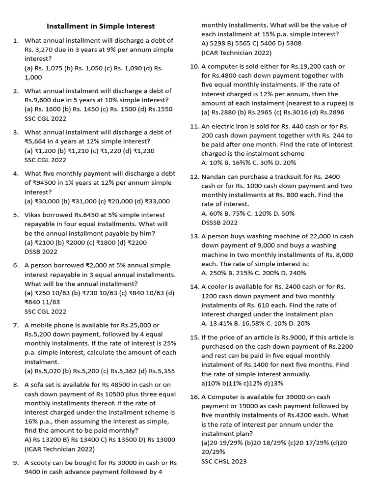 Installment in Simple Interest | PDF | Interest | Private Sector