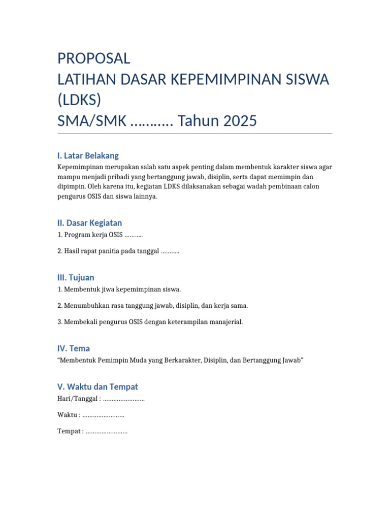 Proposal LDKS Siswa 2025: Kepemimpinan Muda | PDF