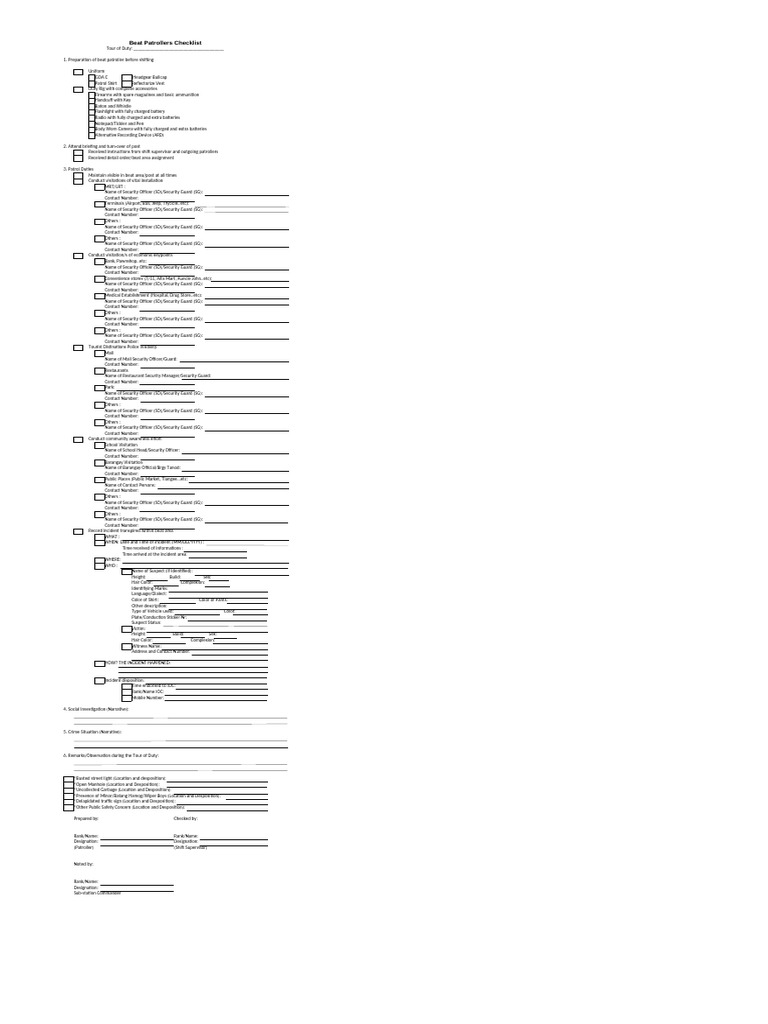 Beat Patrollers Checklist - 8961b0a0 A3e2 48a2 88fb 08df94f00bd1 | PDF ...