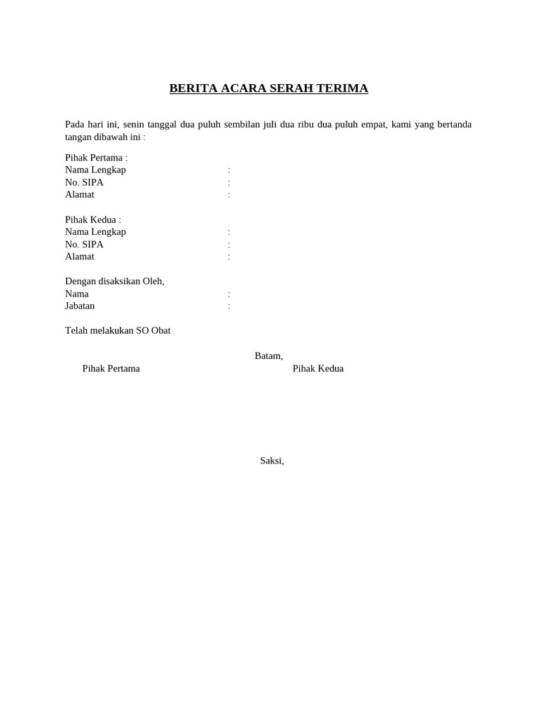 BA Serah Terima Klinik | PDF