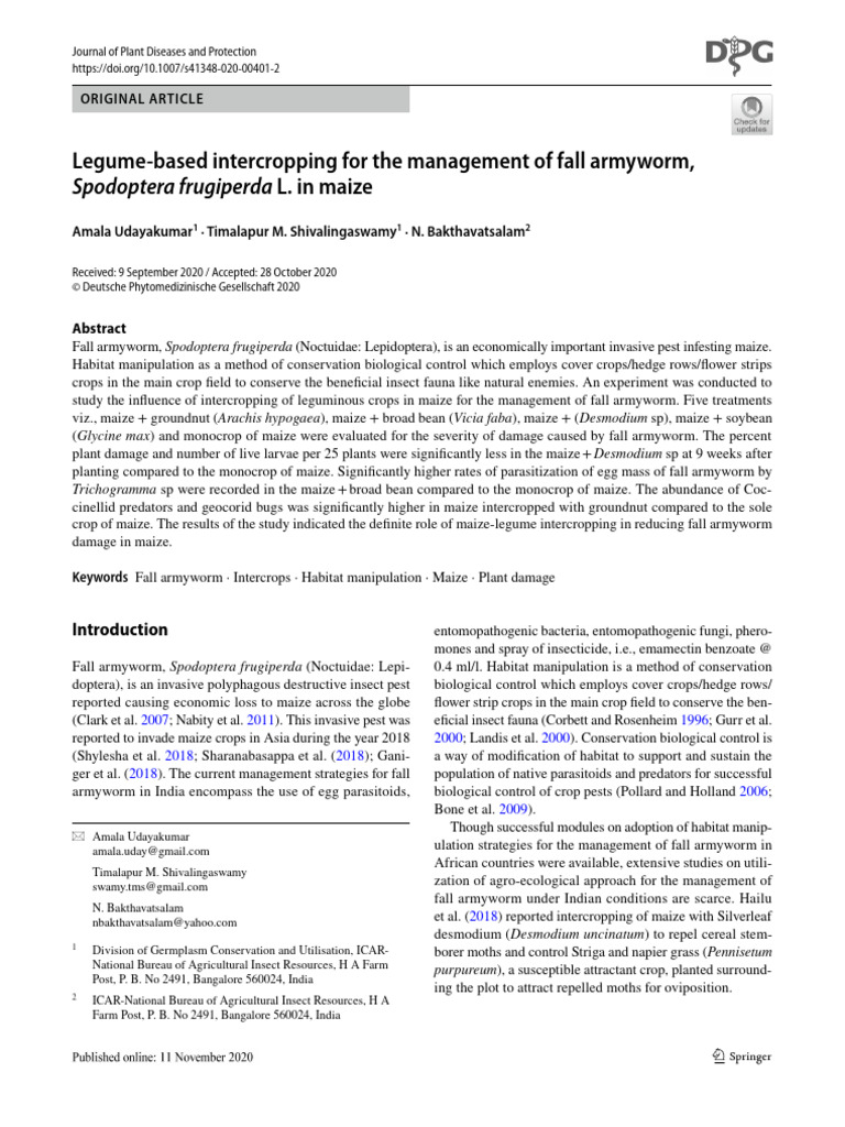 Legume Intercropping Reduces Fall Armyworm | PDF | Biological Pest ...