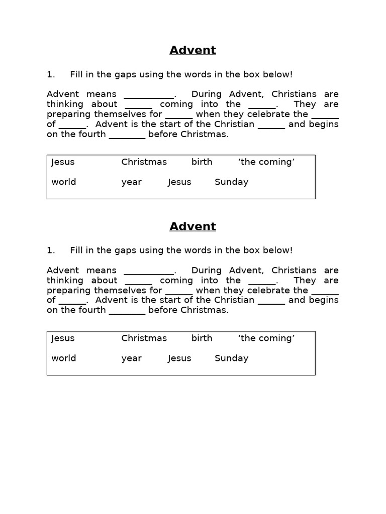 Advent Fill in The Gaps Plenary | PDF