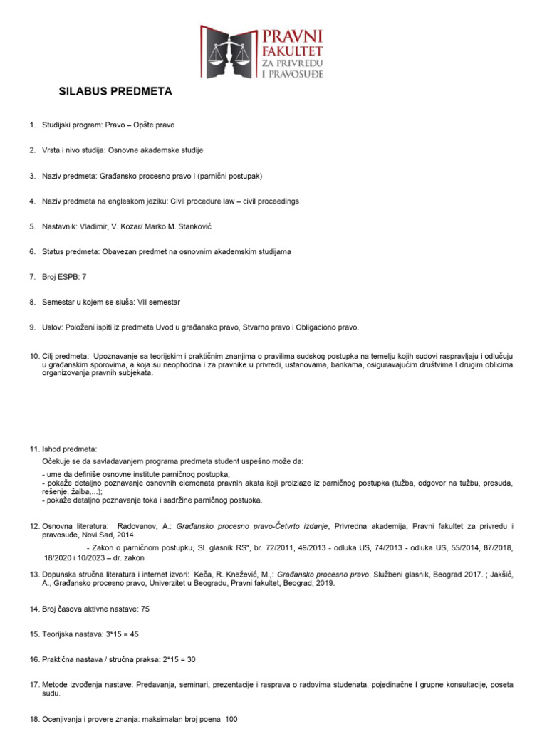 Adjansko Procesno Pravo 1 2024 | PDF