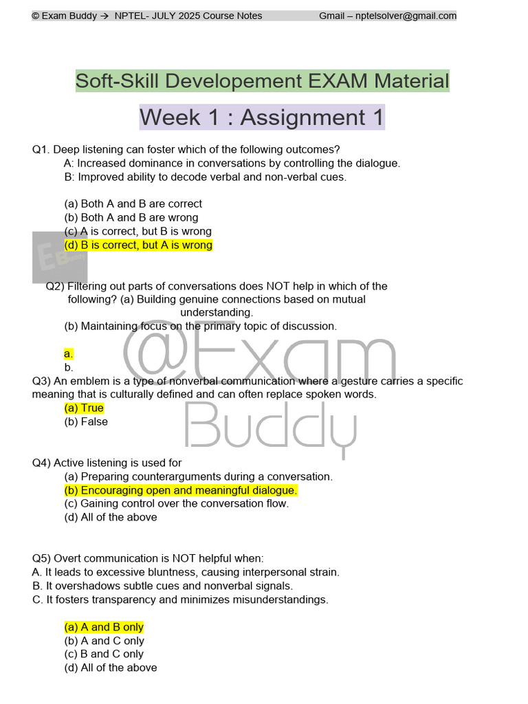 Soft-Skill Development Exam Material | PDF | Nonverbal Communication ...