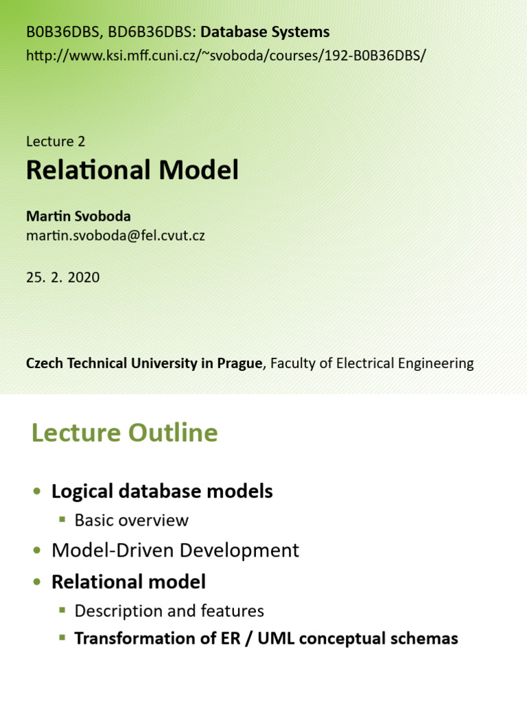 Lecture 02 Relational Model | PDF | Relational Model | Relational Database