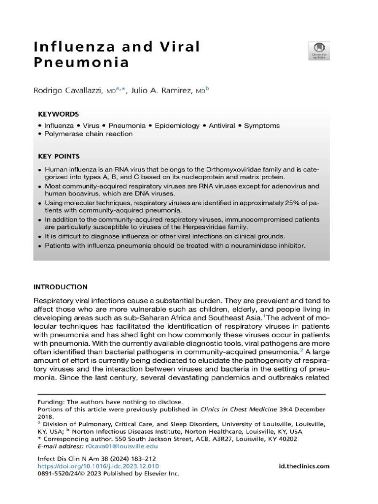 Influenza and Viral Pneumonia Overview | PDF | Pneumonia | Influenza