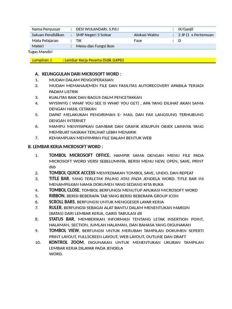 Keunggulan dan Fungsi Ikon Microsoft Word | PDF