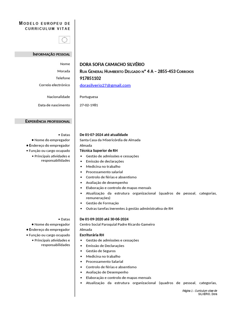 Curriculum Europeu Dora | PDF | Gestão de recursos humanos