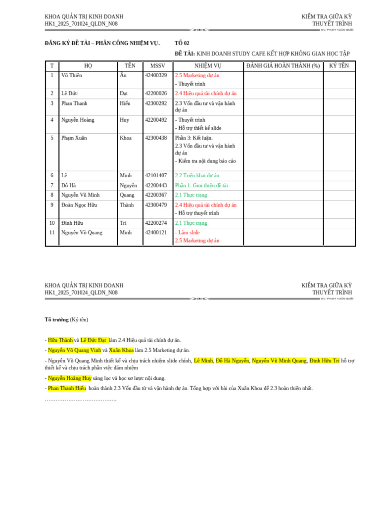 Đăng Ký Đề Tài - Phân Công NV | PDF
