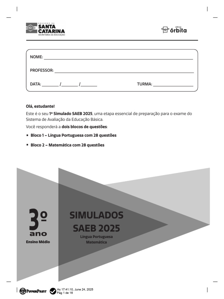 Simulado LP Mat 3º em SC 2025 Cópia | PDF | Vida extraterrestre