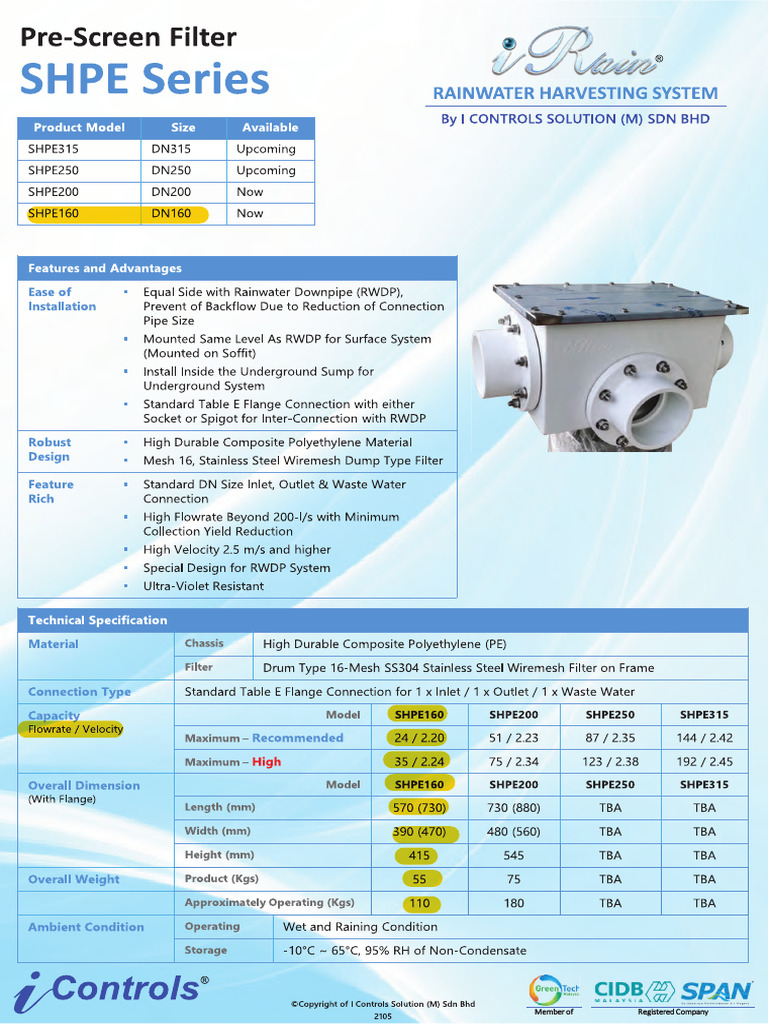 Product Catalog - Pre-Screen Filter - SHPE160-1 | PDF