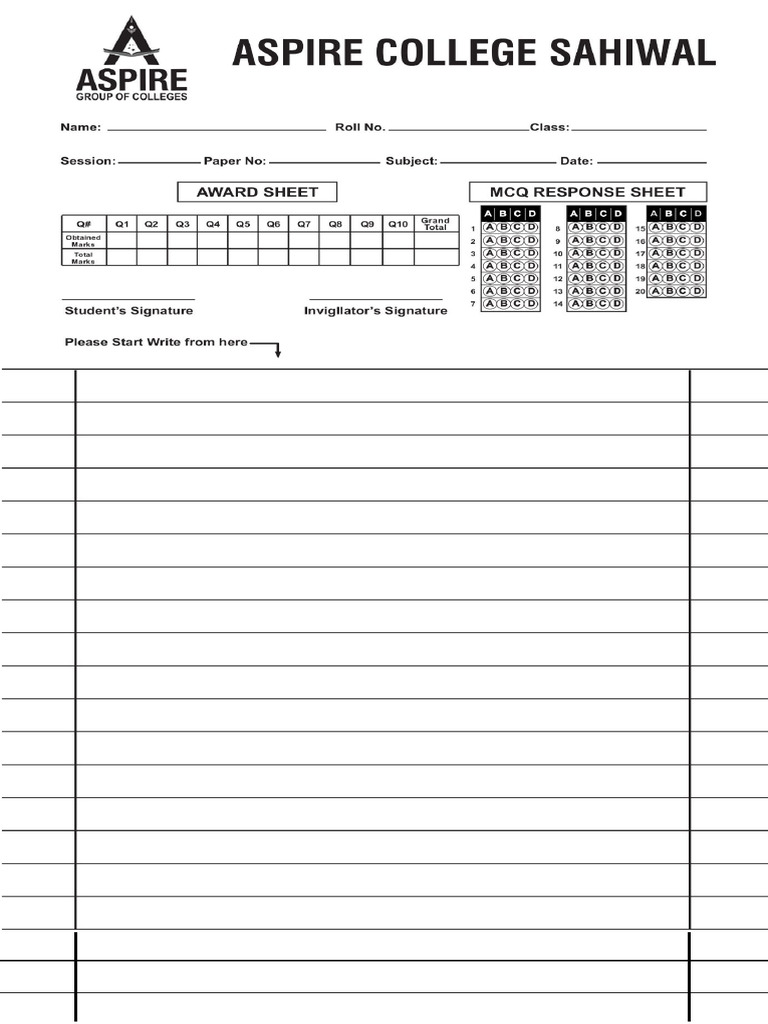 Aspire College Answer Sheet | PDF