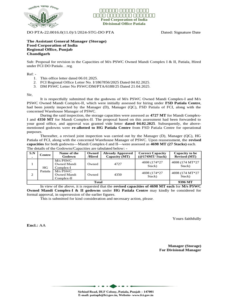 Forwarding Letter To RO For Revised Capacity Approval | PDF | Logistics ...