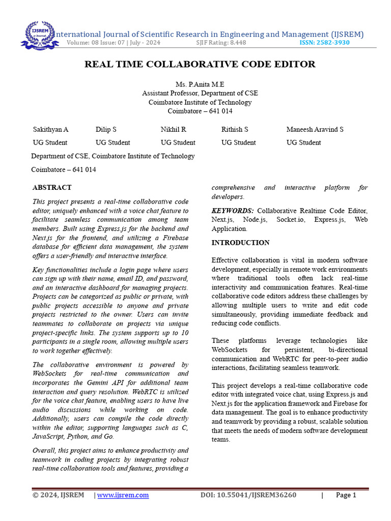 Real Time Collaborative Code Editor | PDF | World Wide Web | Internet & Web