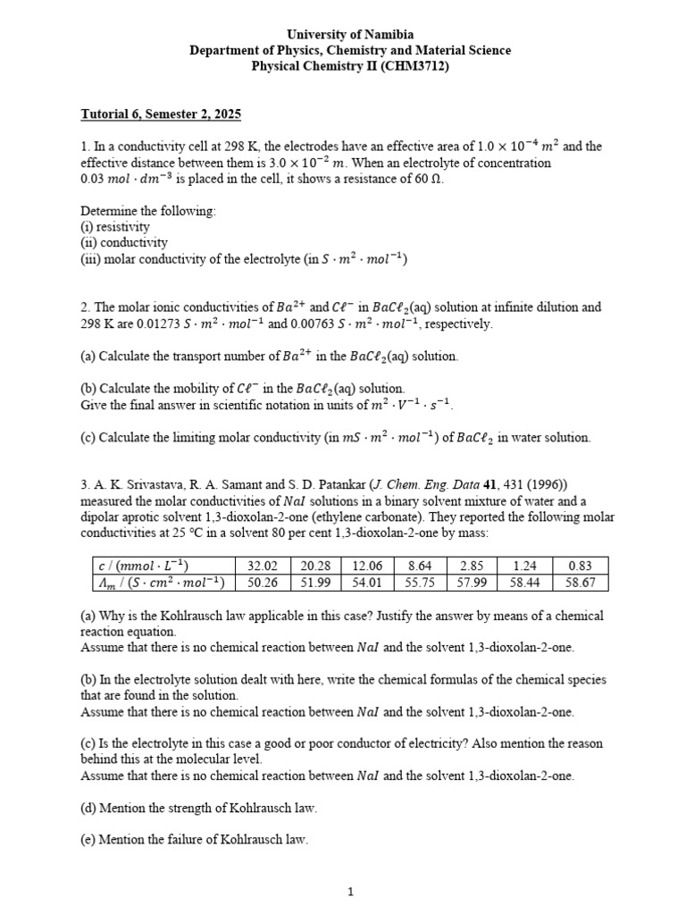 Physical Chemistry II Tutorial 6 Solutions | PDF | Redox | Chemistry