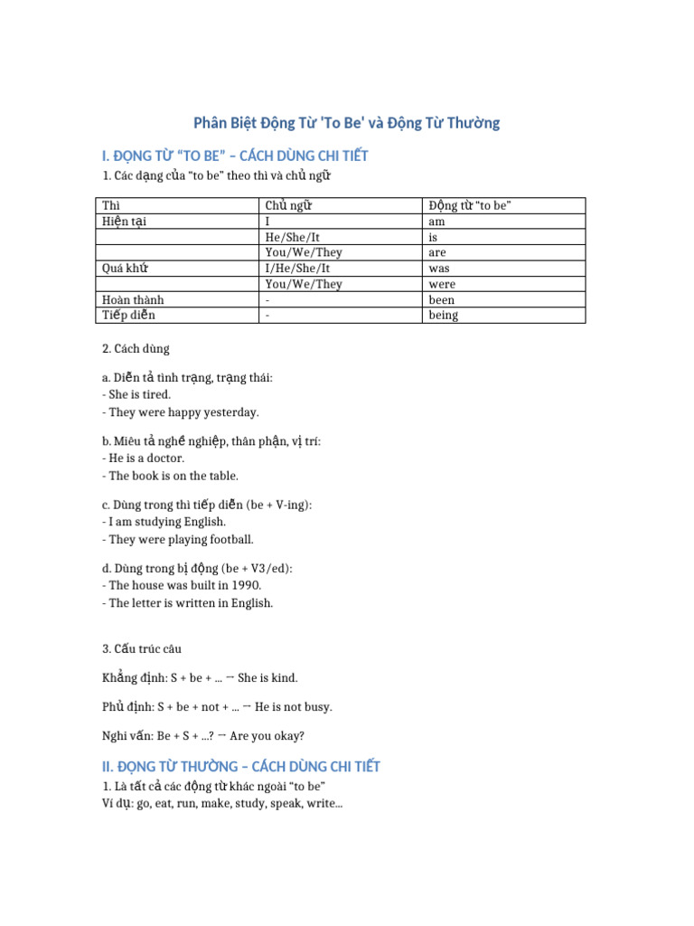 Phan Biet Dong Tu Tobe Va Dong Tu Thuong | PDF