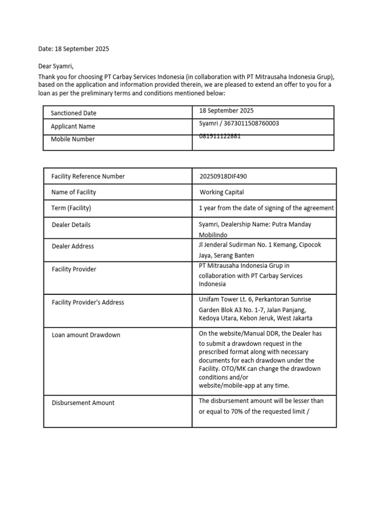 Sanction Letter - Putra Manday Mobilindo REVISED (1) .PDF - 20250918 - 115219 - 0000 | PDF