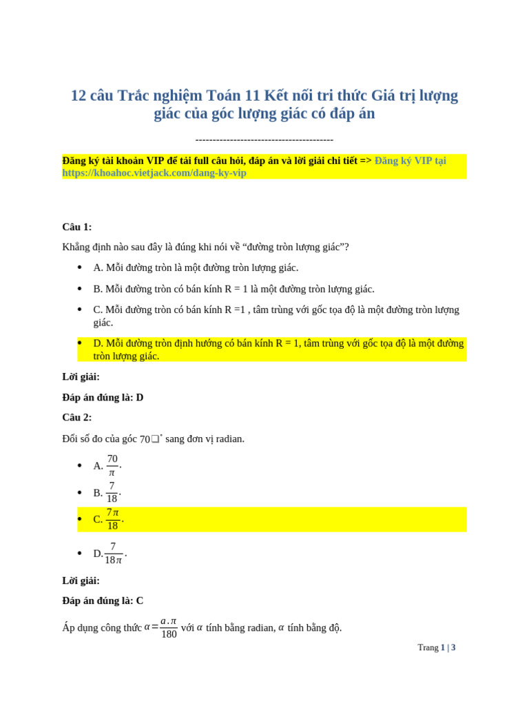 12 Cau Trac Nghiem Toan 11 Ket Noi Tri Thuc Gia Tri Luong Giac Cua Goc Luong Giac Co Dap an 2025 ...