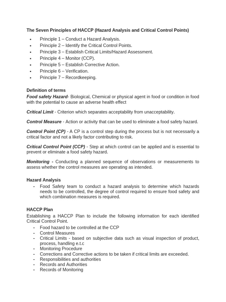 Seven HACCP Principles Explained | PDF