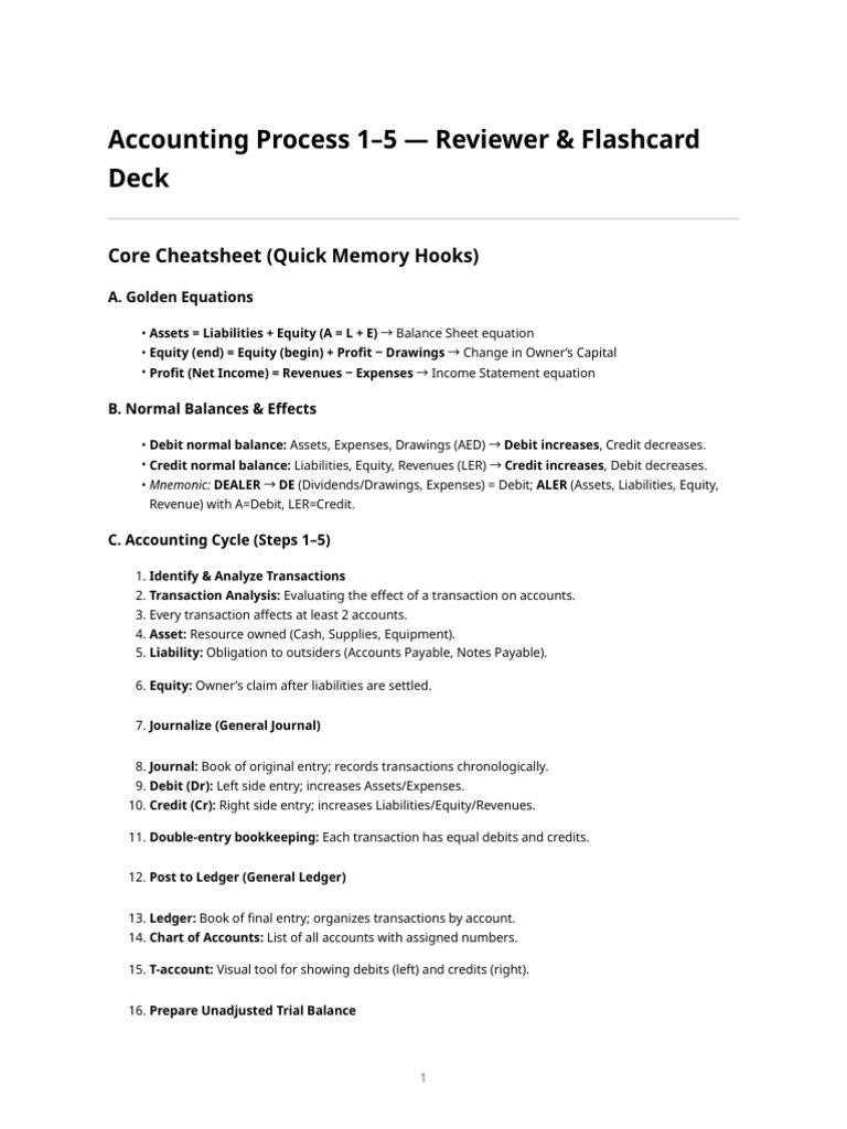 Accounting Process Overview & Flashcards | PDF | Debits And Credits ...