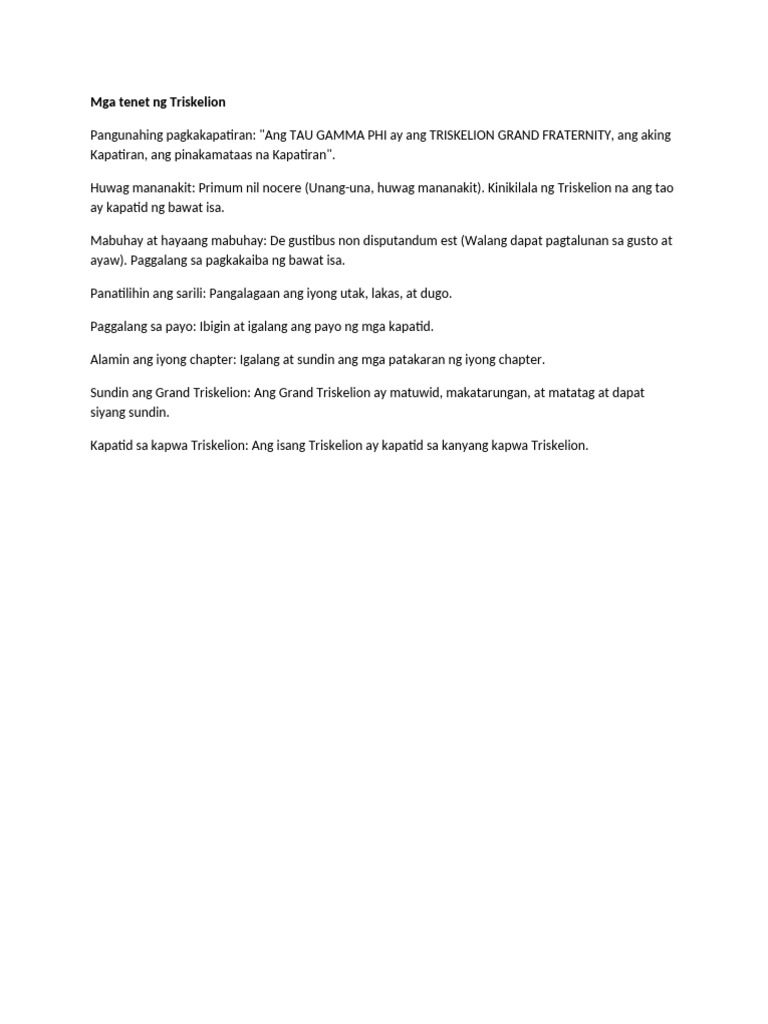 Mga Tenet NG English Tagalog | PDF