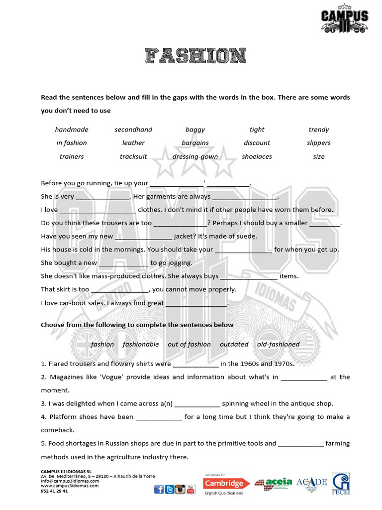 B1 - Vocabulary - Fashion | PDF | Clothing | Human Appearance