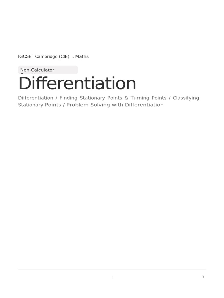 Differentiation: IGCSE Cambridge (CIE) Maths Non-Calculator Questions ...