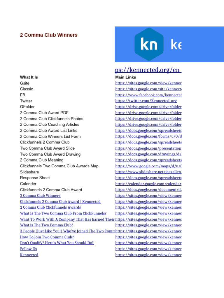 2 Comma Club Award List Links | PDF