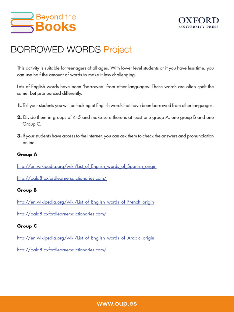 English Borrowed Words Activity Guide | PDF | English Language | Great ...
