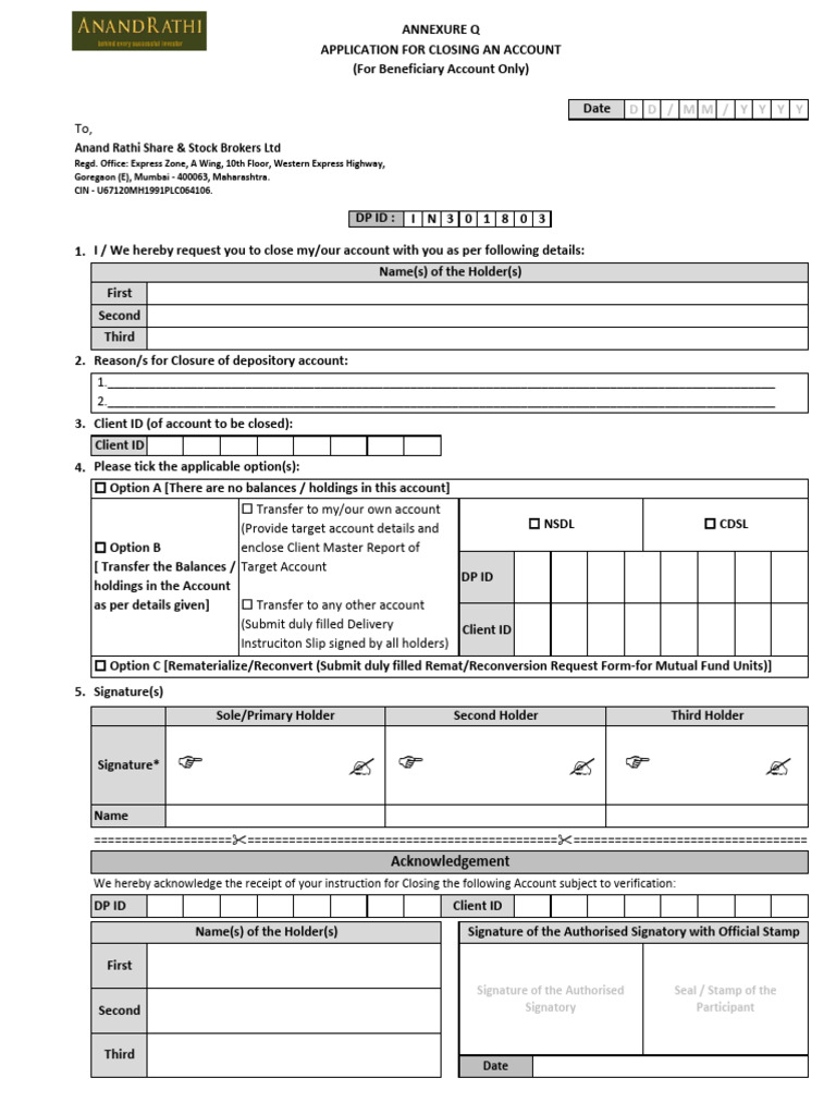 Close Anand Rathi Demat Account Process | PDF