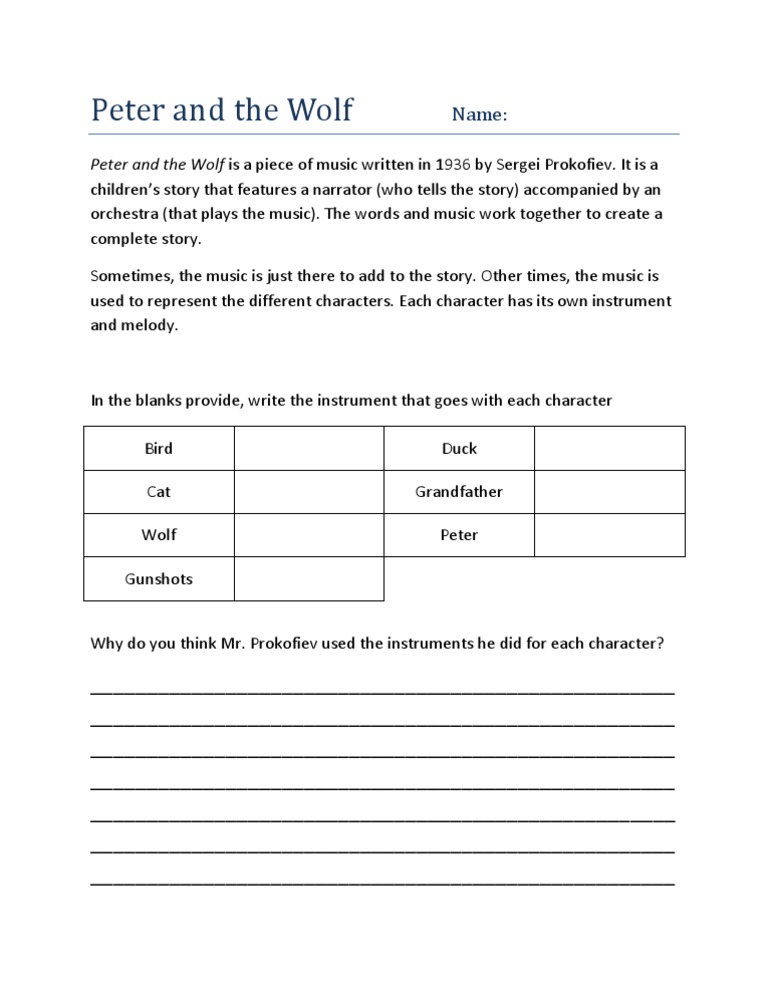 Peter and The Wolf Worksheet | PDF