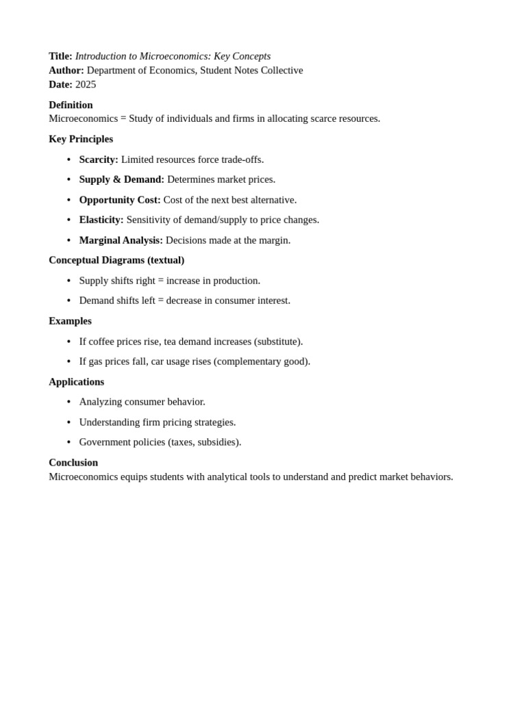 Introduction to Microeconomics Key Concepts | PDF