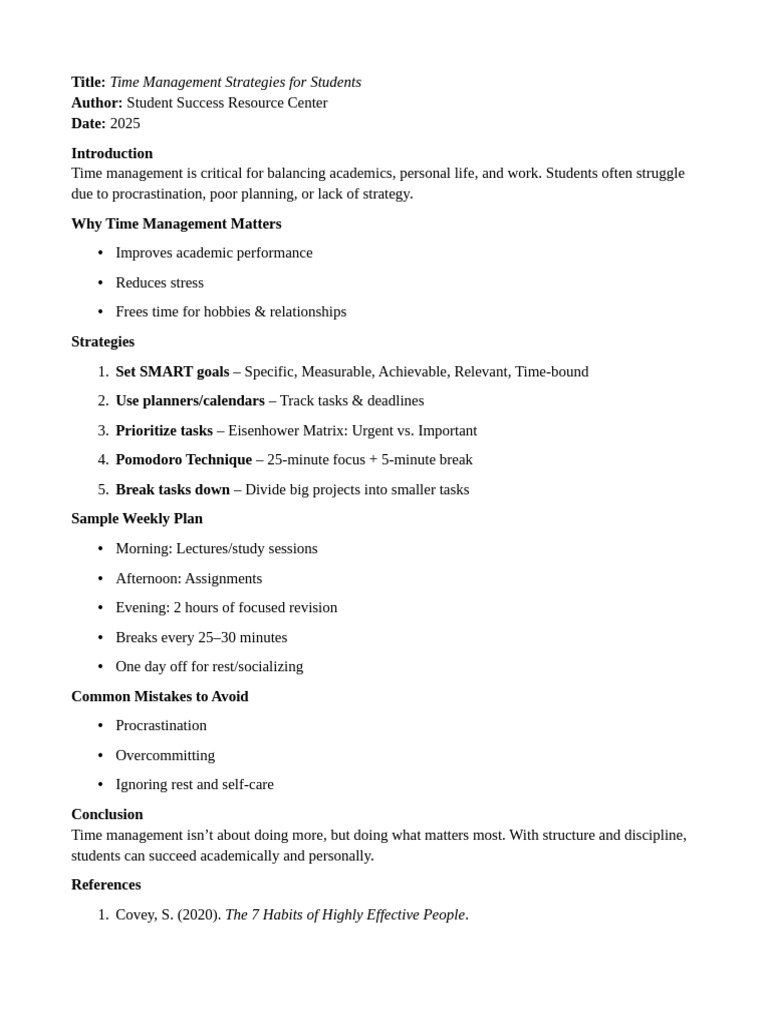 Effective Time Management for Students | PDF