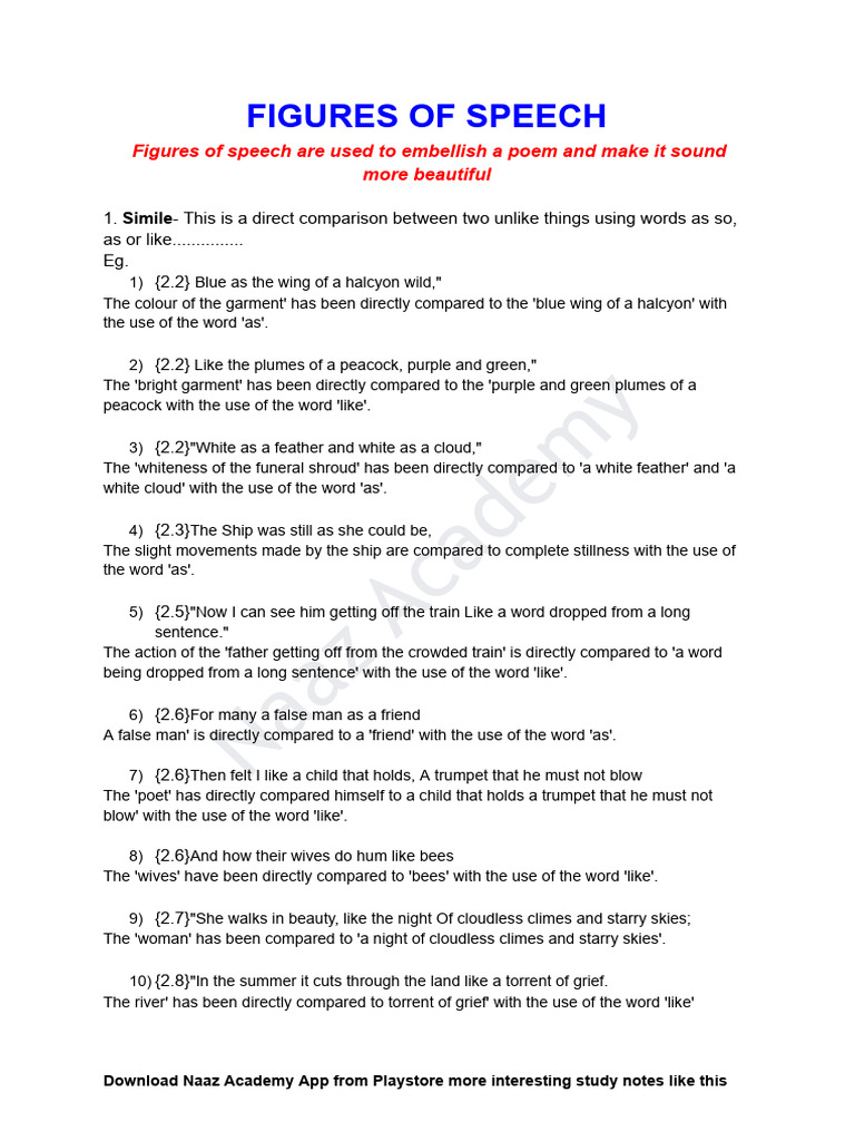 Figures of Speech NOTES E4dd49fa 0e67 42ab A8e1 3e9492badc47 | PDF