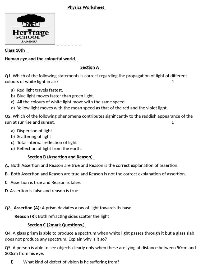 Class 10 Physics: Human Eye & Light | PDF | Light | Eye