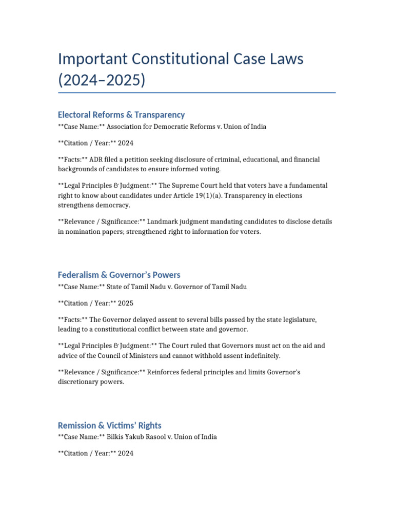 Key Constitutional Case Laws 2024-2025 | PDF | Pardon | Political Law