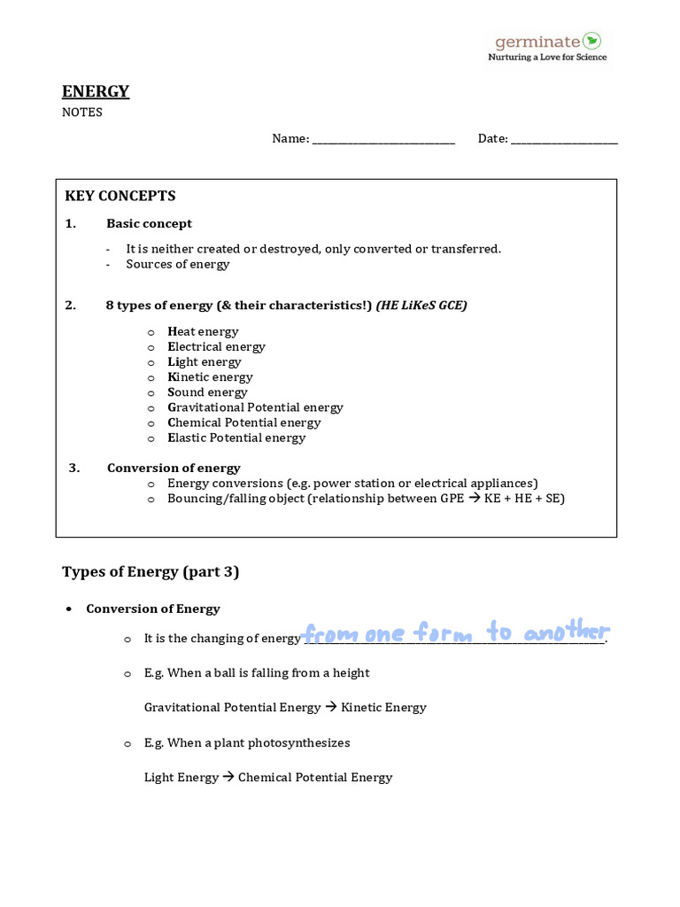 P6 T1W3 Energy L3 Notes | PDF | Potential Energy | Kinetic Energy